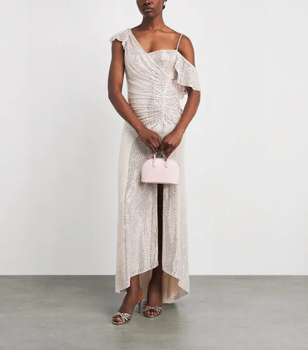 SELF-PORTRAIT Rhinestone Embellished Gathered Maxi Dress