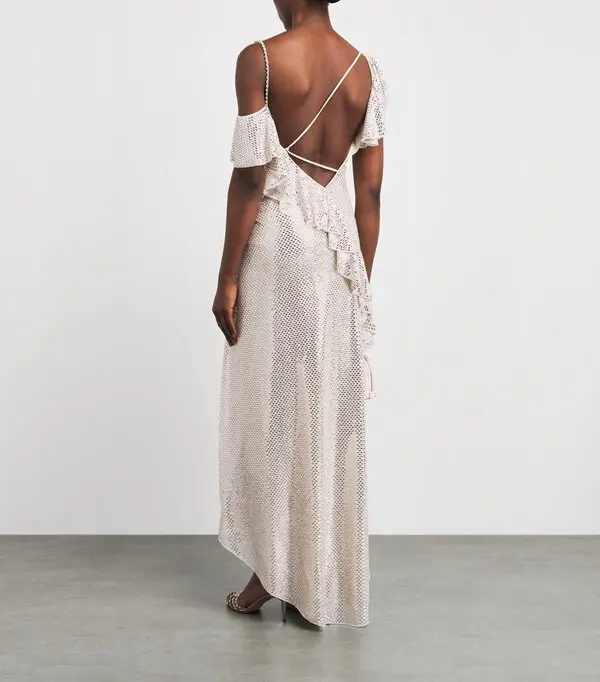 SELF-PORTRAIT Rhinestone Embellished Gathered Maxi Dress