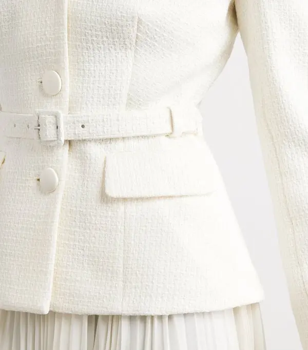 SELF-PORTRAIT Bouclé Midi Dress With Pleated Skirt And Lace Trim