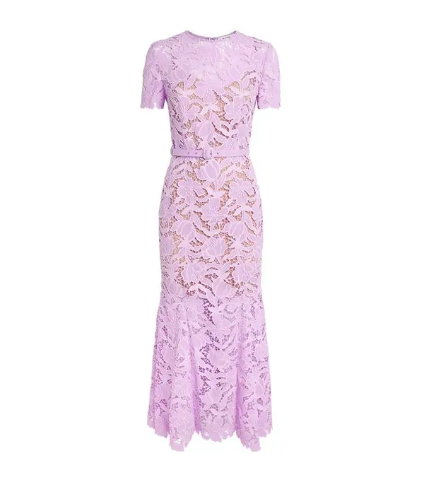 SELF-PORTRAIT Lace Belted Midi Dress - Purple