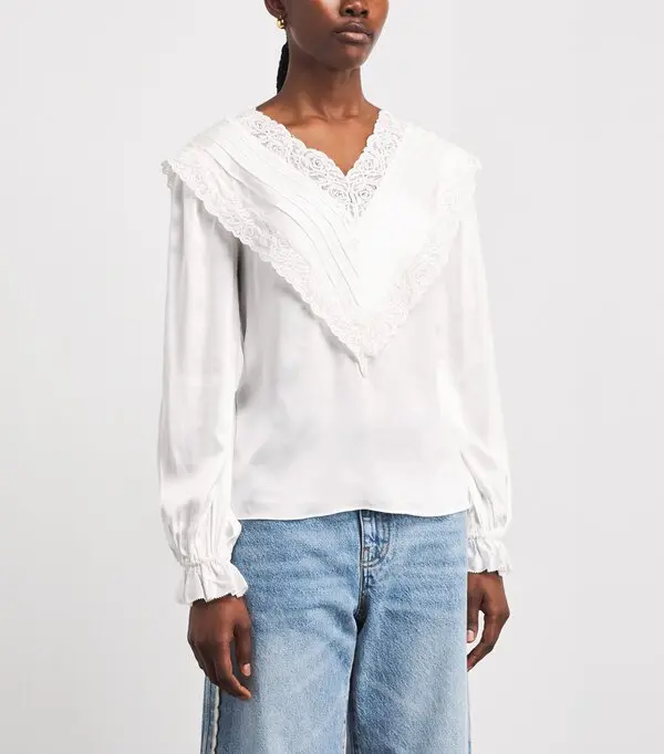 SELF-PORTRAIT Satin Lace Trim Blouse