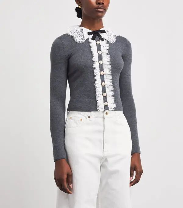 SELF-PORTRAIT Wool Lace-collar Cardigan