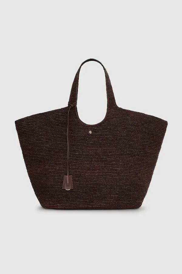 ANINE BING Lili Raffia Tote Bag - Dark Brown