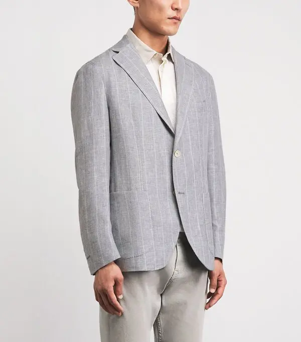 Eleventy Linen-cashmere-silk Striped Single-breasted Blazer