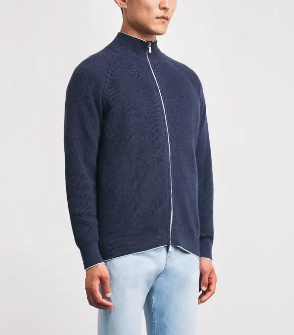 Eleventy Wool High Neck Zip-up Cardigan - Navy