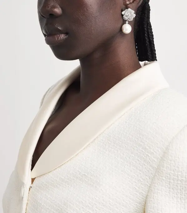 SELF-PORTRAIT Flower Embellished Drop Earrings With Faux Pearls And Crystals