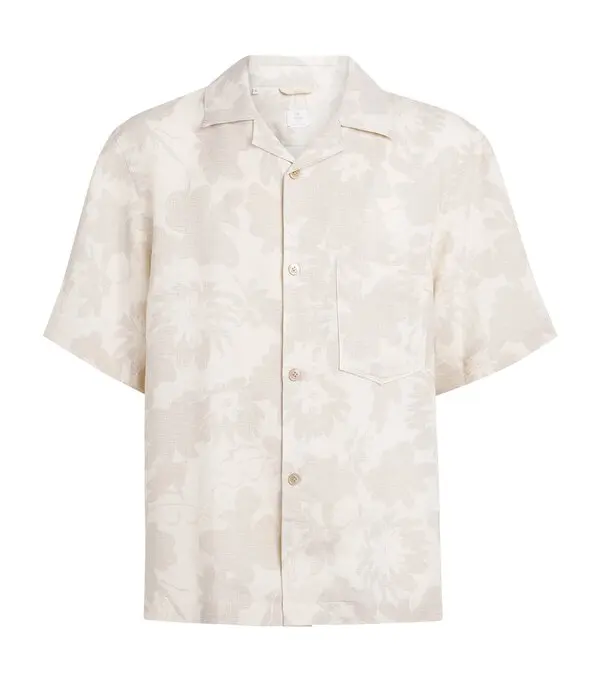 Eleventy Linen Printed Bowling Overshirt - Beige