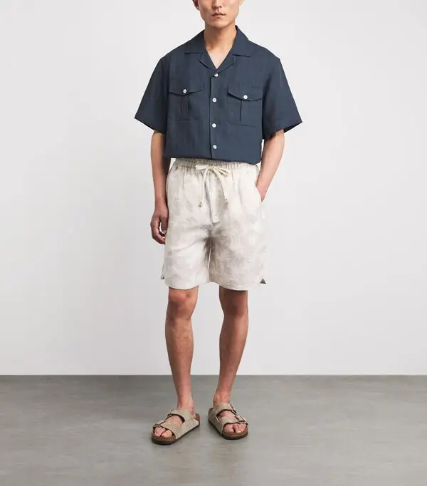 Eleventy Linen Bowling Shirt - Navy
