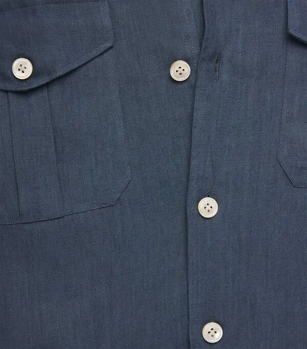 Eleventy Linen Bowling Shirt - Navy