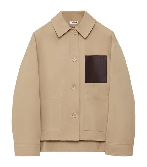 Loewe Cotton Workwear Jacket With Leather Trims - Beige