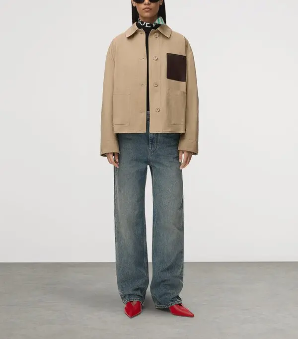 Loewe Cotton Workwear Jacket With Leather Trims - Beige