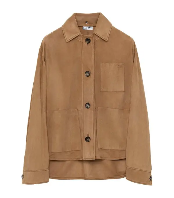 Loewe Suede Workwear Jacket With Calfskin Leather Trims - Brown