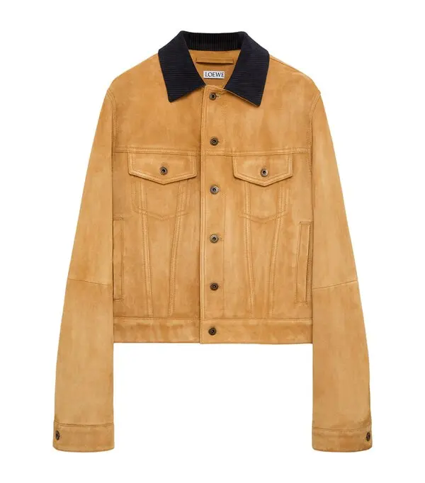 Loewe Suede Jacket With Corduroy Collar - Beige