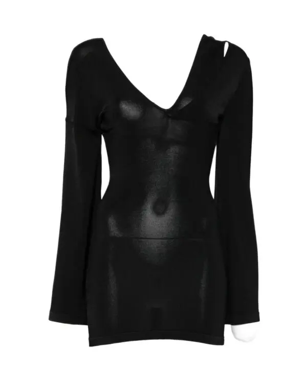 AYA MUSE V-neck Mini Dress With Long Sleeves And Open Back - Black
