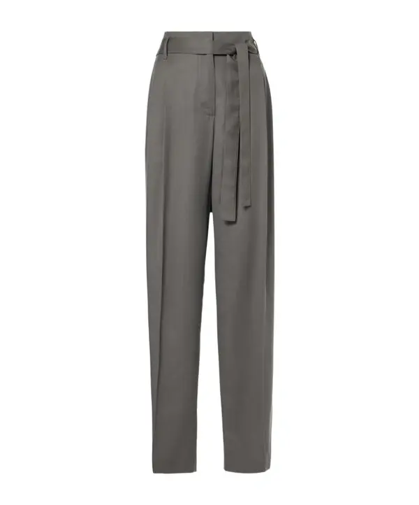 THE ROW High-waisted Straight-leg Belted Trousers - Black
