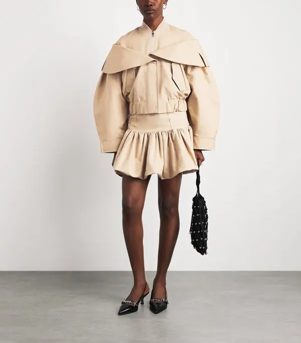 GANNI Organic Cotton Bubble Mini Skirt - Beige