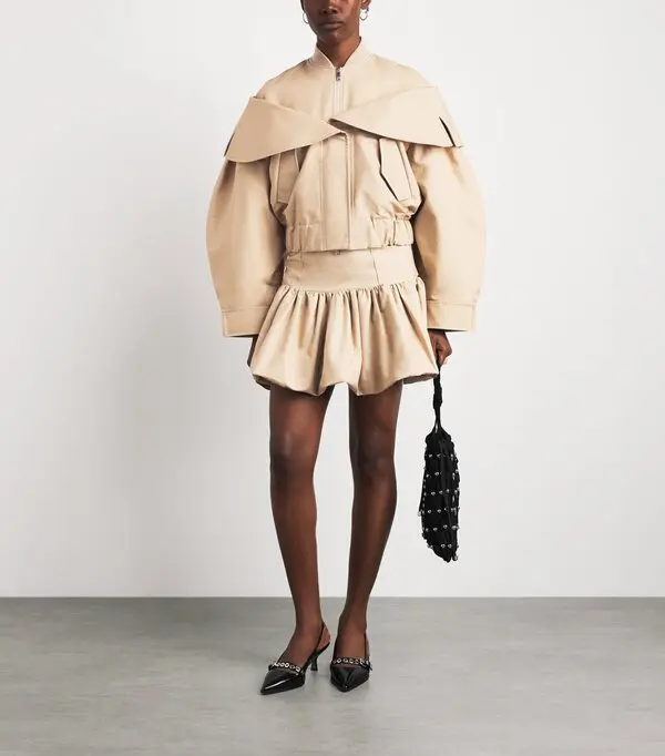 GANNI Organic Cotton Bubble Mini Skirt - Beige
