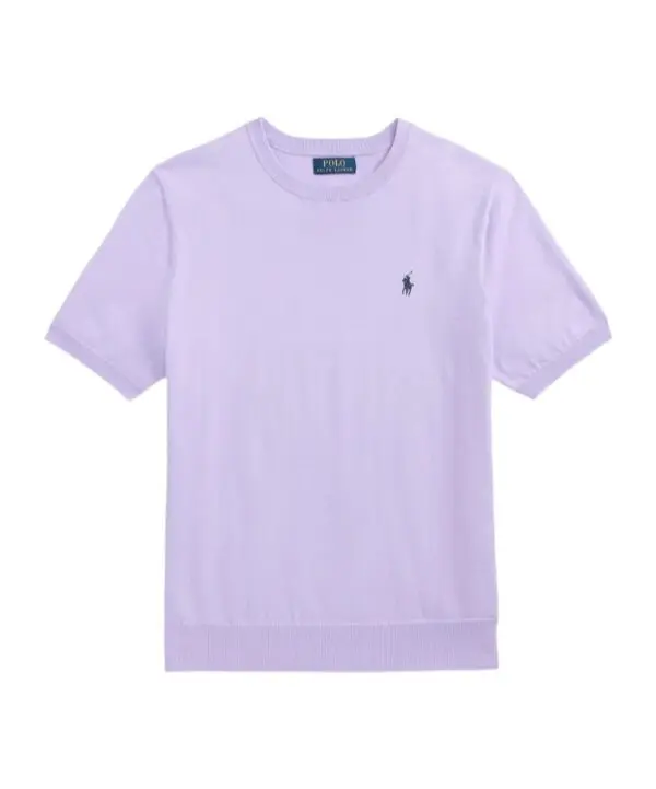 Polo Ralph Lauren Fine-knit Short-sleeve Sweater With Embroidered Pony - Purple