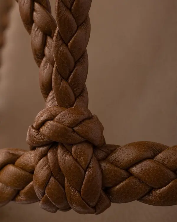 Prada Flat Braided Leather Sandals - Camel