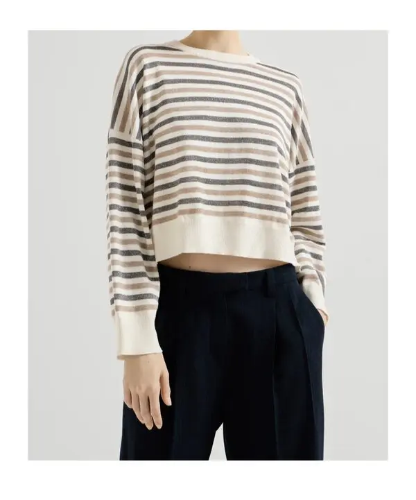 Brunello Cucinelli Virgin Wool, Cashmere, And Silk Sparkling Stripes Sweater - Multicolor