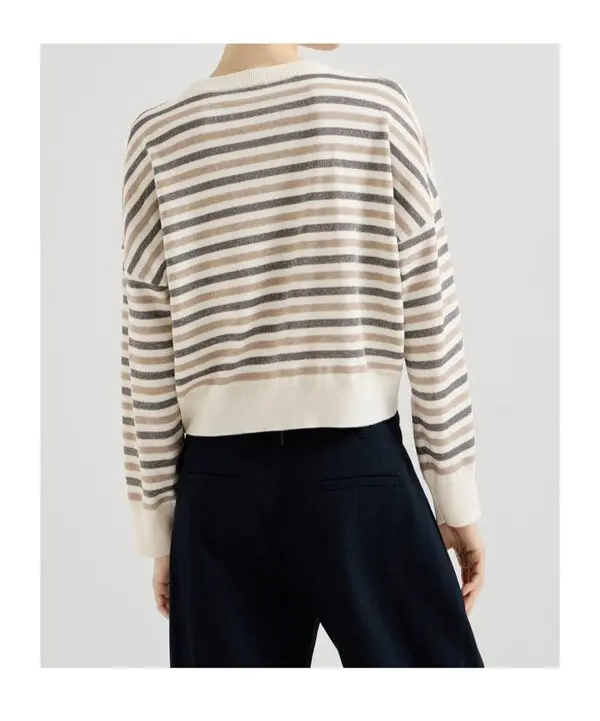 Brunello Cucinelli Virgin Wool, Cashmere, And Silk Sparkling Stripes Sweater - Multicolor
