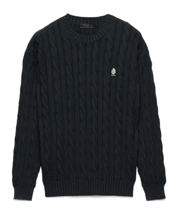 Prada Cable Knit Logo Sweater - Black