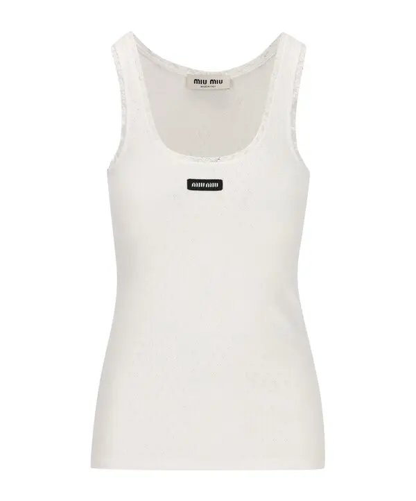 Miu Miu Lace-trimmed Logo Patch Tank Top - White