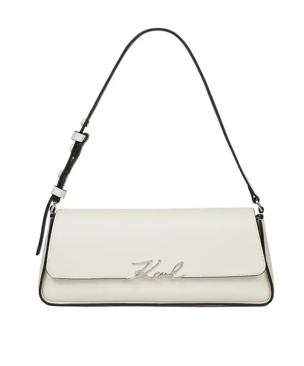 Karl Lagerfeld Karl Signature Leather Shoulder Bag - Off White