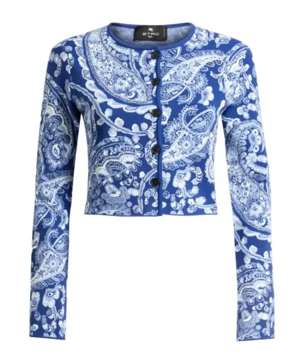 Etro Jacquard Cropped Cardigan With Floral Paisley Motif - Blue