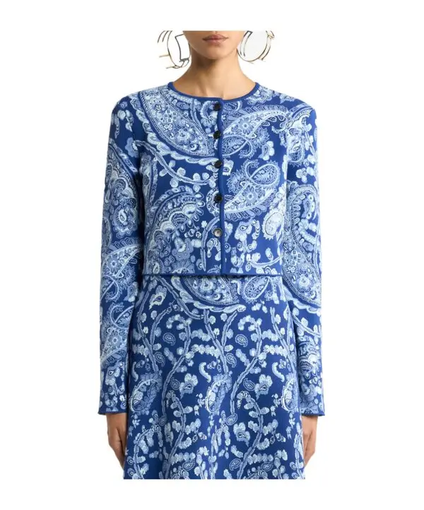 Etro Jacquard Cropped Cardigan With Floral Paisley Motif