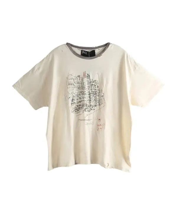 PALY HOLLYWOOD Crew Neck Distressed T-shirt - Nude