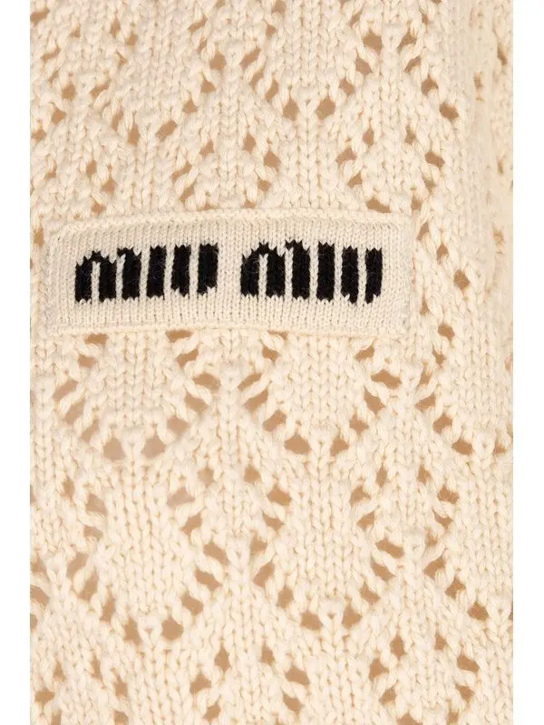 Miu Miu Long Sleeve V-neck Knitwear With Logo Label