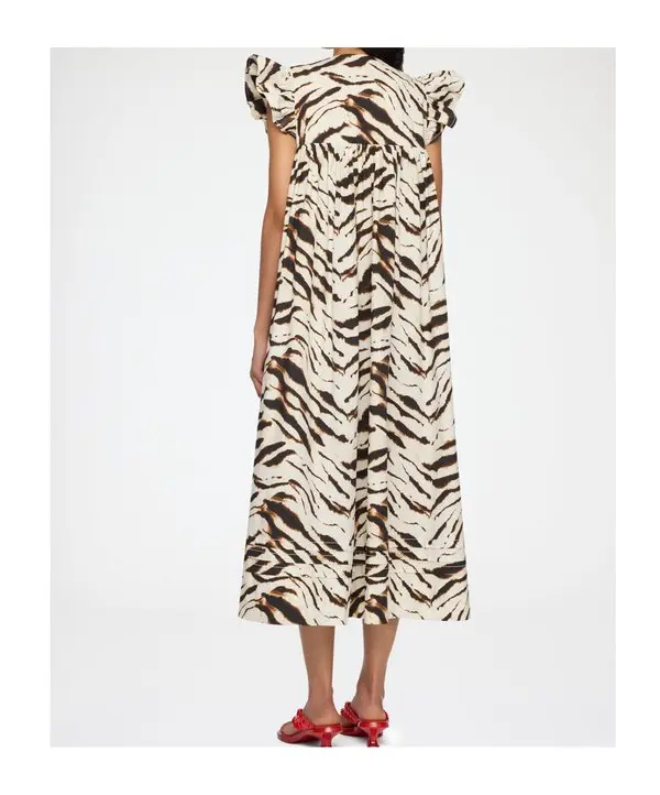 GANNI Printed Cotton Midi Dress With Angel Sleeves
