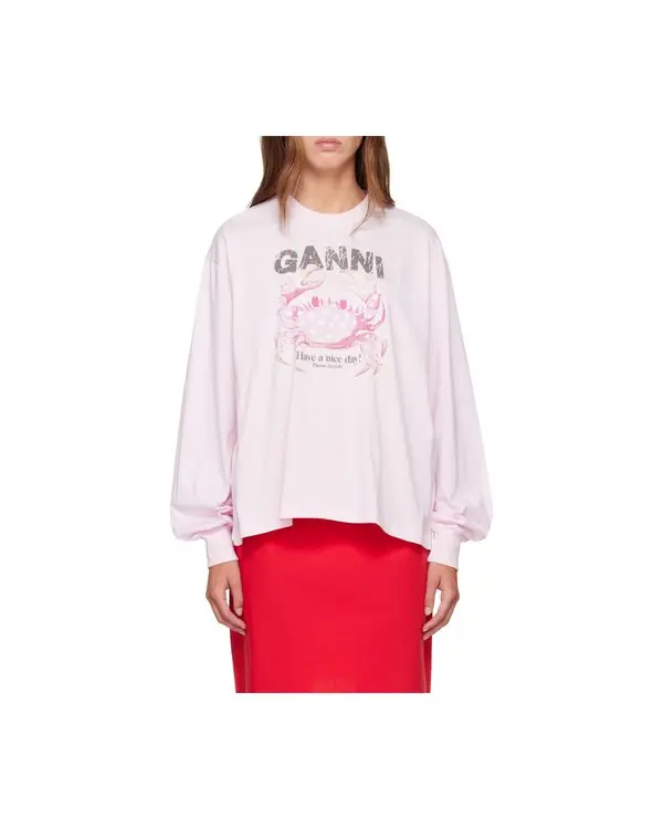 GANNI Graphic Print Sweatshirt - Pink
