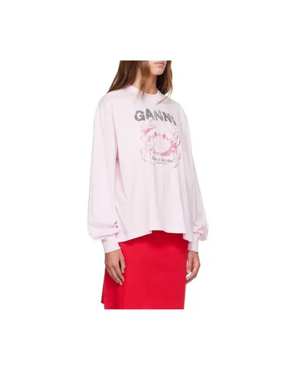 GANNI Graphic Print Sweatshirt - Pink