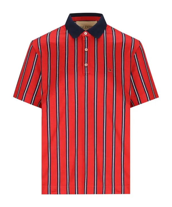 Valentino Garavani Vlogo Plaque Striped Polo Shirt - Red