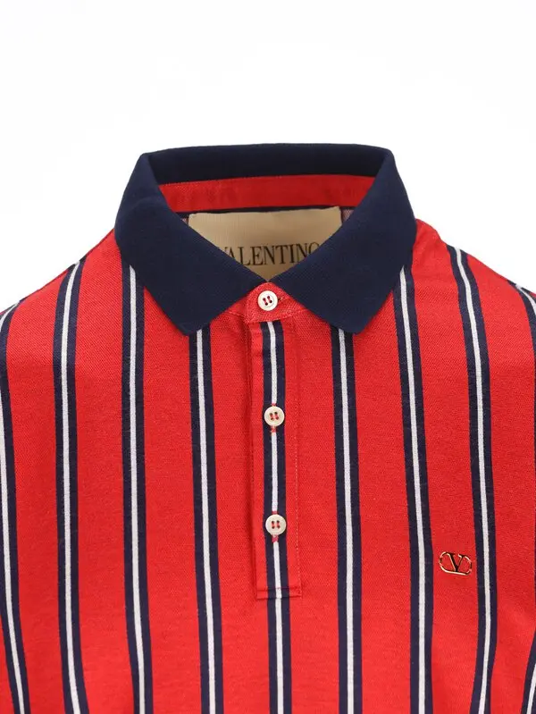 Valentino Garavani Vlogo Plaque Striped Polo Shirt