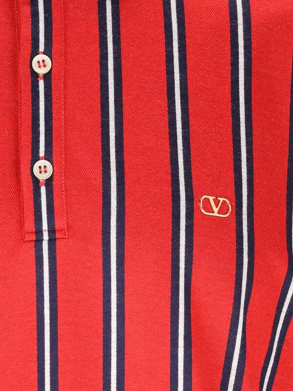 Valentino Garavani Vlogo Plaque Striped Polo Shirt