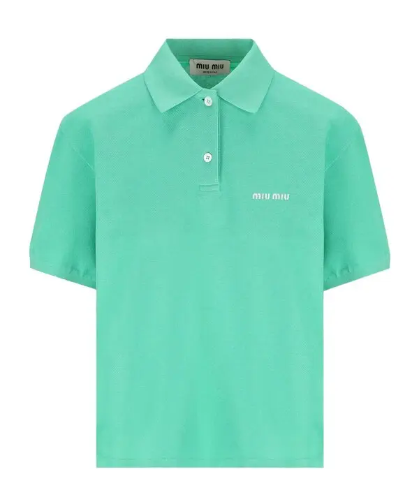 Miu Miu Logo Piqué Polo T-shirt - Green