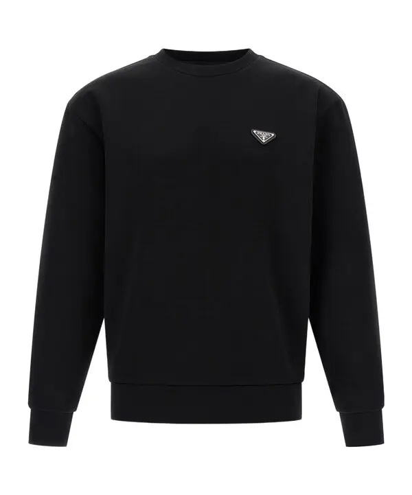 Prada Logo Plaque Crewneck Sweatshirt - Black