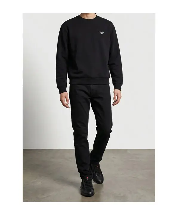 Prada Logo Plaque Crewneck Sweatshirt - Black
