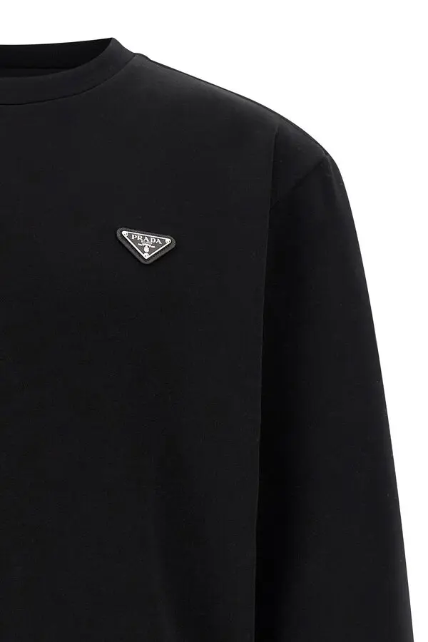 Prada Logo Plaque Crewneck Sweatshirt - Black