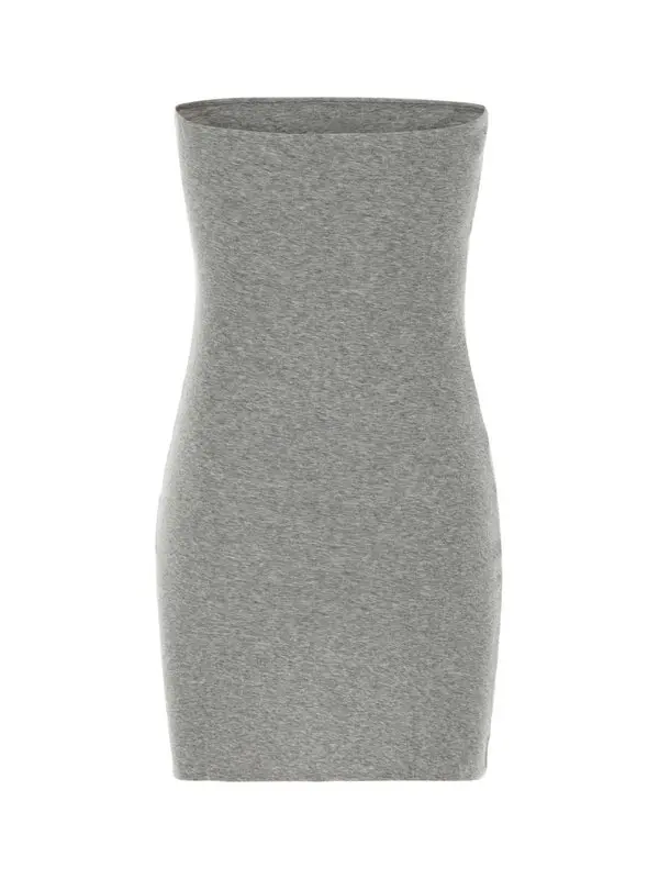 Miu Miu Off-shoulder Mini Dress With Side Slit - Grey