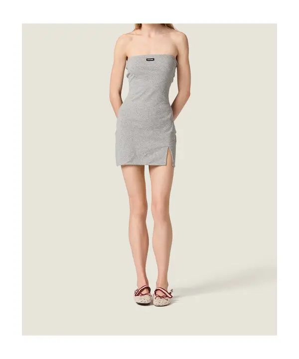 Miu Miu Off-shoulder Mini Dress With Side Slit - Grey