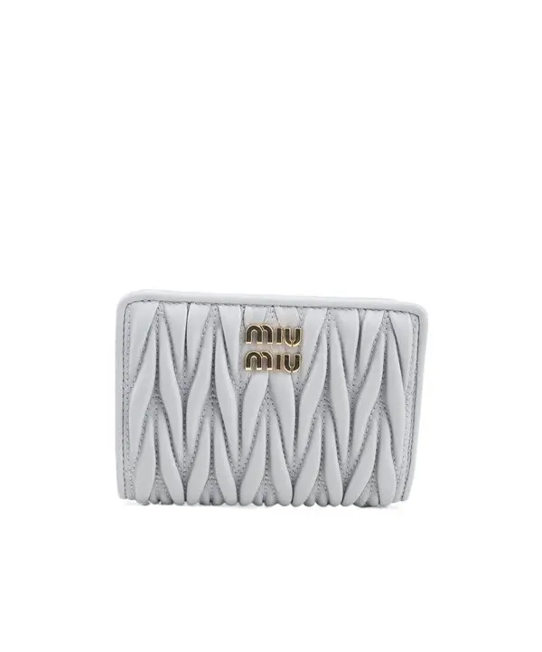 Miu Miu Matelassé Leather Wallet - Gray