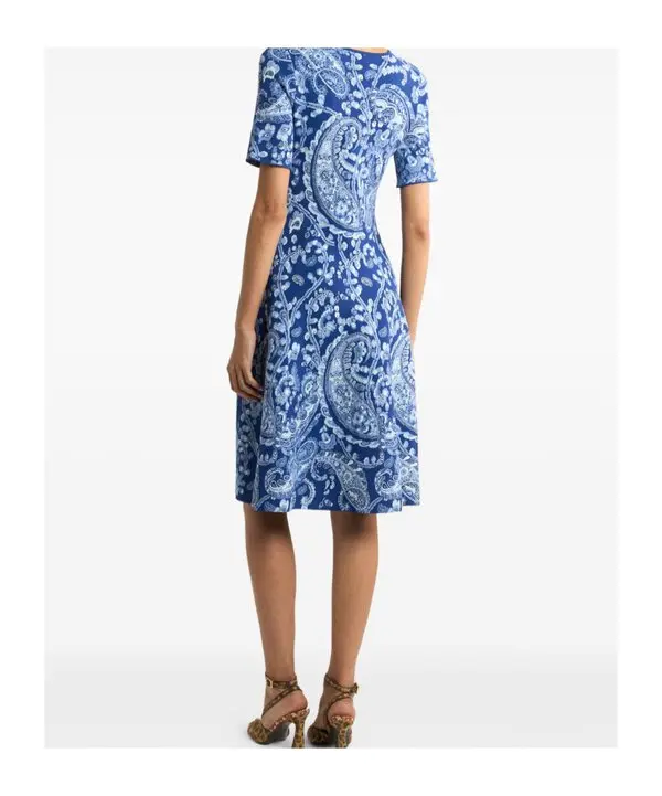 Etro Jacquard Knee-length Dress With Floral Paisley Motif - Blue