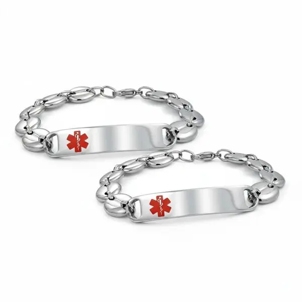 BLING JEWELRY Stainless Steel Medical Id Bracelet With Mariner Chain - Silver Set