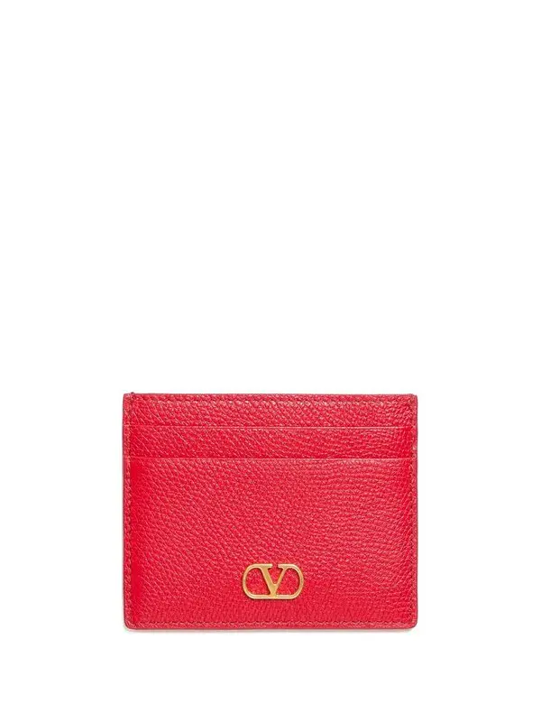 Valentino Garavani Cardholder Vlogo Signature In Burgundy Calf Leather - Red