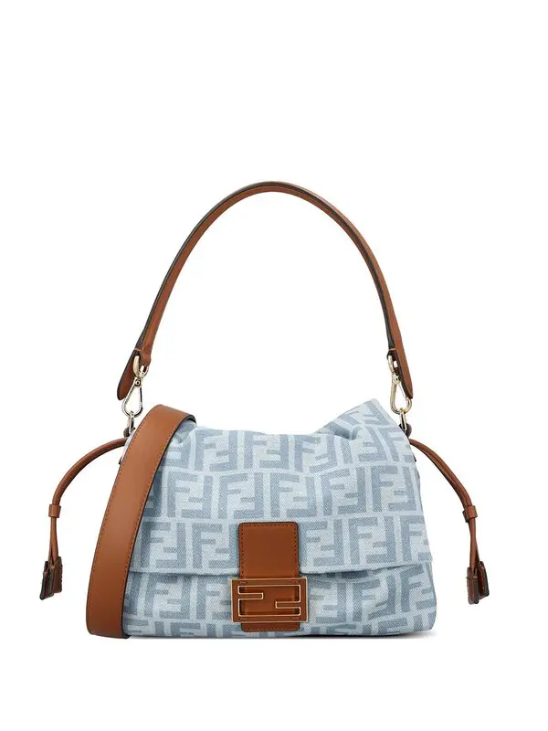 Fendi Medium Baguette Bag In Denim Ff - Blue