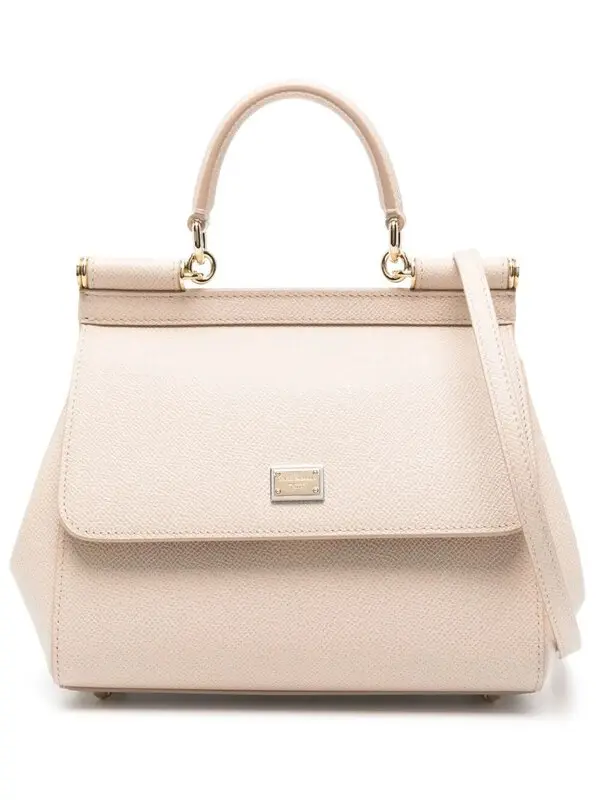 Dolce & Gabbana Sicily Small Handbag In Dauphine Calfskin - Nude & Neutrals